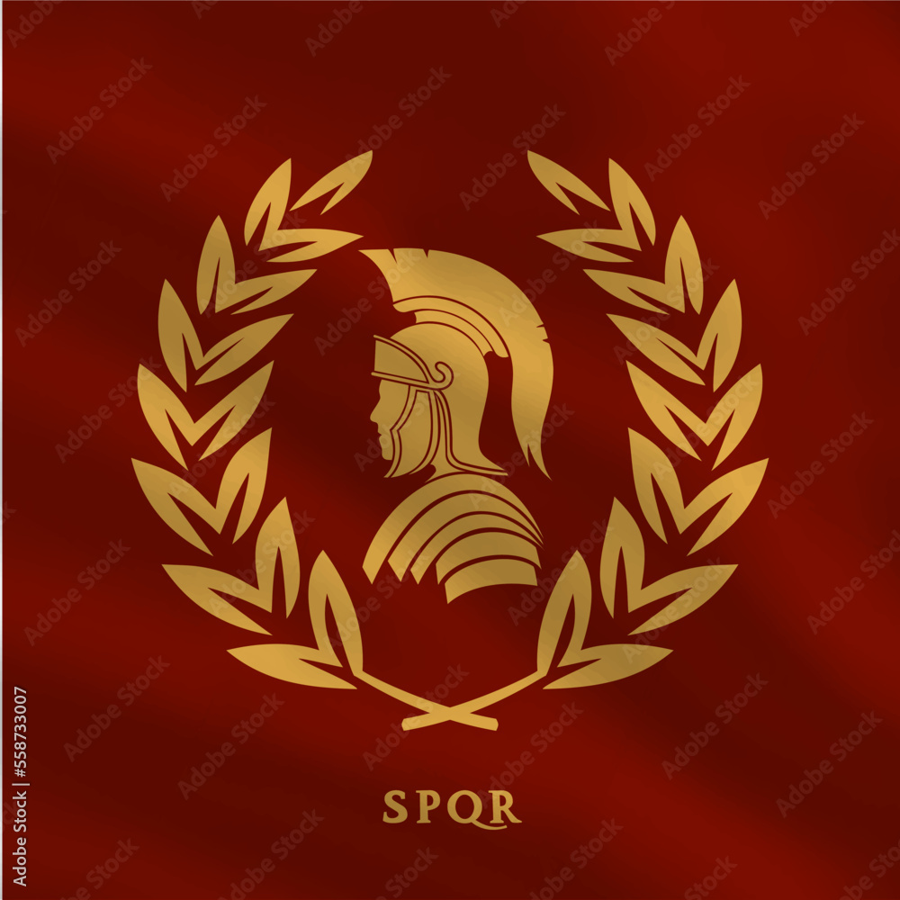 symbol of a roman warrior on a red flag in gold Stock Vector | Adobe Stock