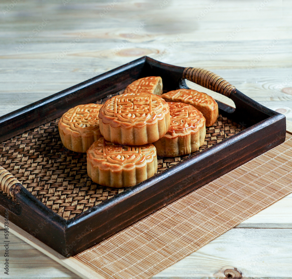 Mooncake for Mid-Autumn Festival, concept of traditional festive ...