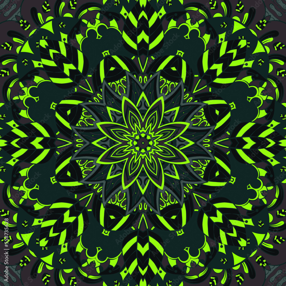 Seamless tile texture. Tracery mehndi design image. Dark toxic colors ...