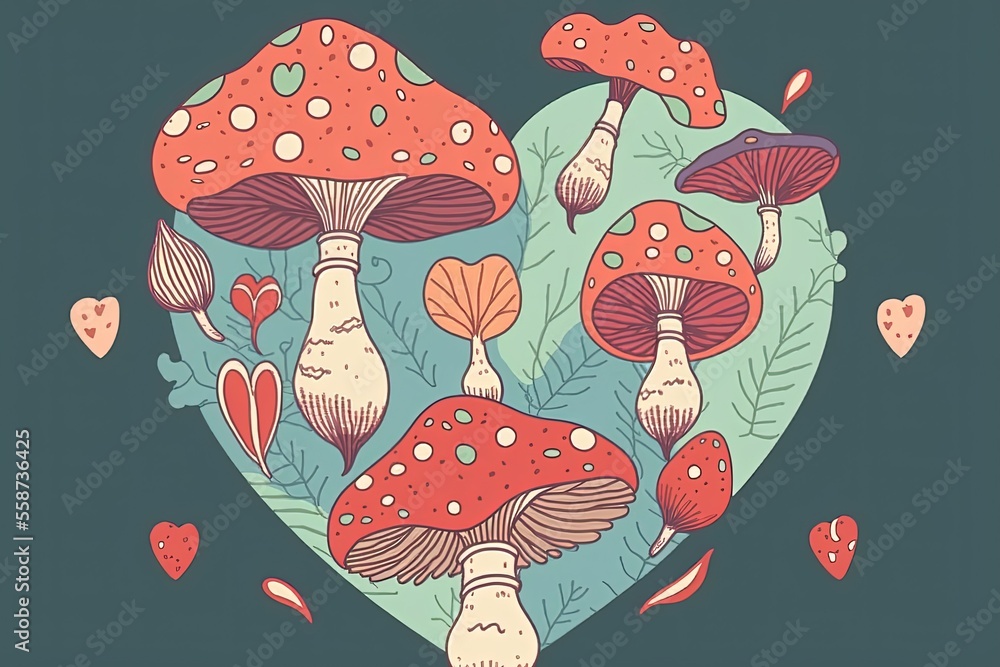 Mushroom Heart Every Mushroom. True love of mushrooms. Generative ai ...