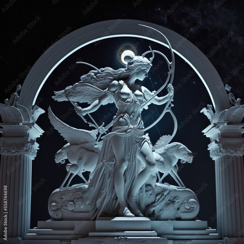 Fictional Godess Diana or Artemis with her deer, Godess of the hunt ...