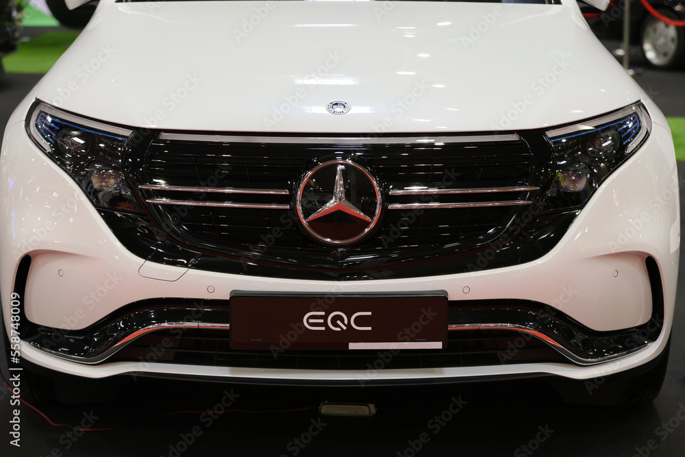 Front-side view and the logo sign of a full electric and automatic ...