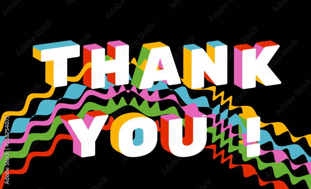 Thank you 3d flat typography vector illustration. Bold colorful text ...