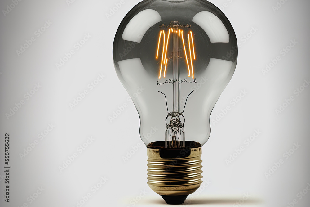 Isolated traditional light bulb on white backdrop. Turning on and off a ...