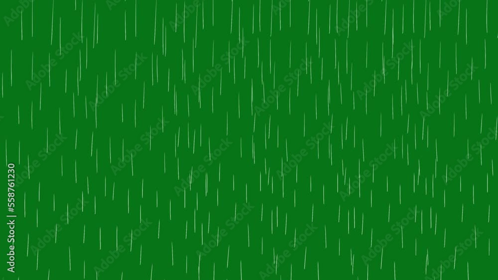 Animation of cartoon pouring rain on a green background. Cartoon rain ...