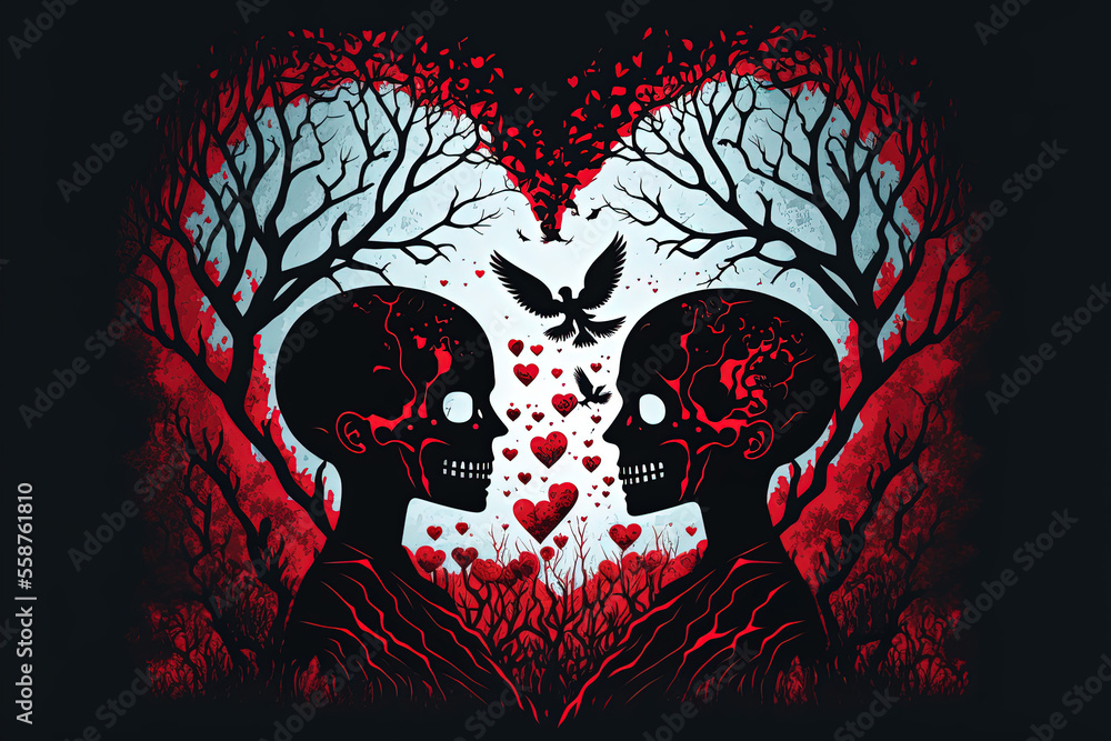 Horror Themed Valentine's Day Concept Art, Red and Black, Generative AI ...