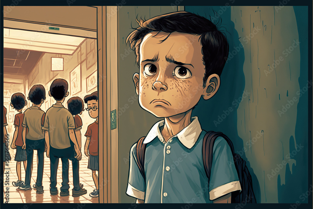Created with Generative AI technology. Boy suffers from bullying at ...