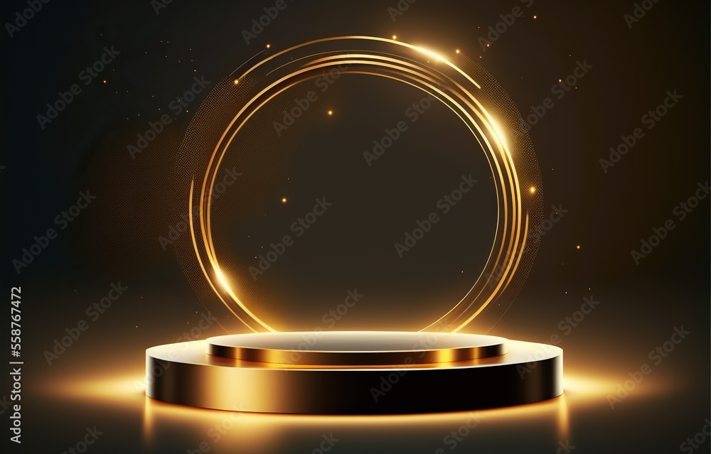 Festive award showcase. Podium, gold pedestal for a product display ...