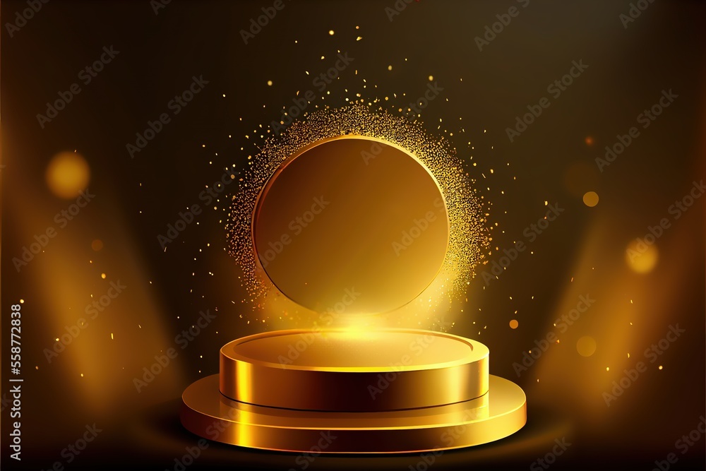 Podium, gold pedestal for product display presentation with glowing ...
