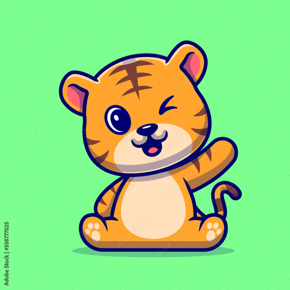 Cute Tiger Waving Hand Cartoon Vector Icon Illustration. Animal Nature ...