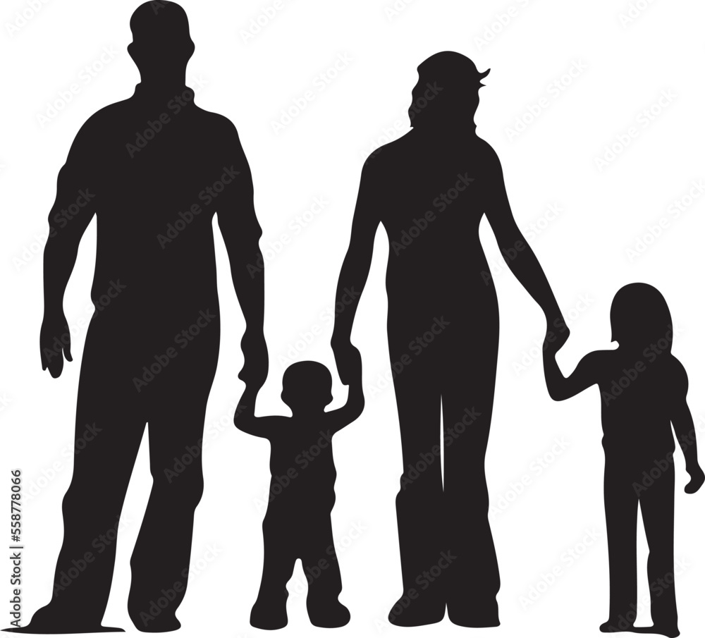 Obraz na płótnie familia, familia de la mano, silueta de toda la ...