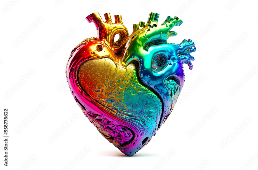 Liquid human heart concept in rainbow colors. Postproducted generative ...