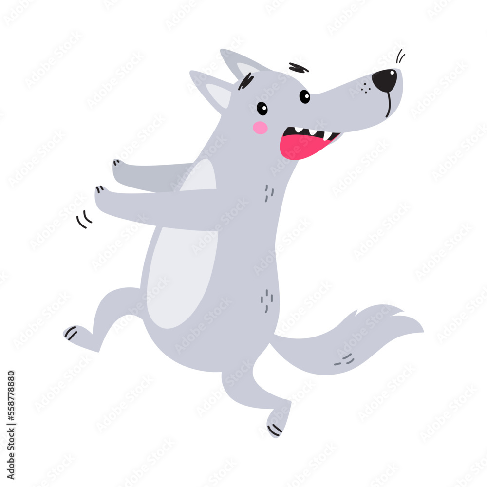 Grey Wolf Character with Pointed Muzzle Escaping Feeling Scared Vector ...
