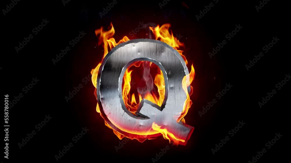 Burning metallic letter. Fiery font. Real fire flame, sparkles and ...
