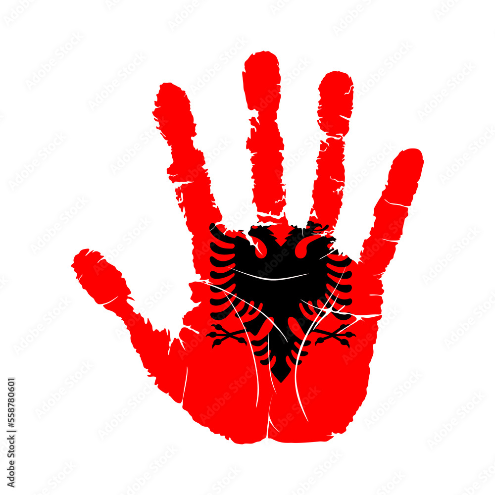 Handprint with the flag of Albania. Hand print, which bears the Albania ...