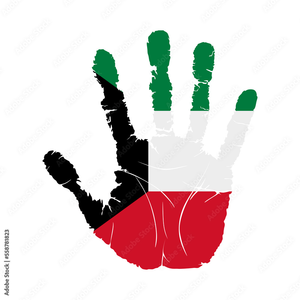 Handprint with the flag of Kuwait. Hand print, which bears the Kuwait ...