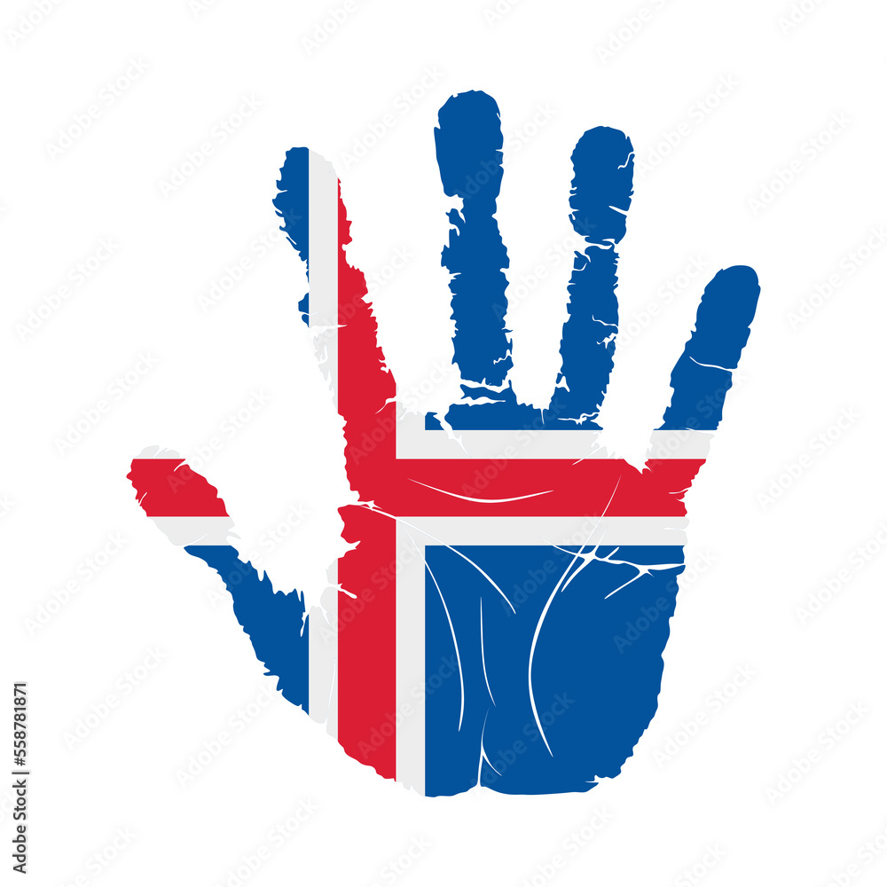 Handprint with the flag of Iceland. Hand print, which bears the Iceland ...
