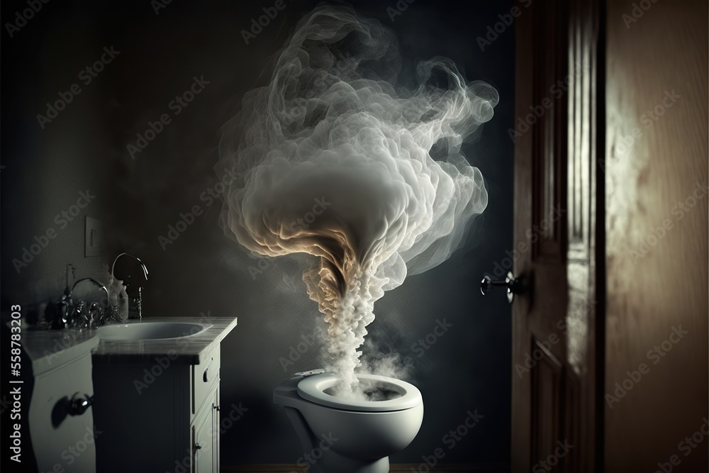 Plume of smoke from the toilet bowl, created with Generative AI ...