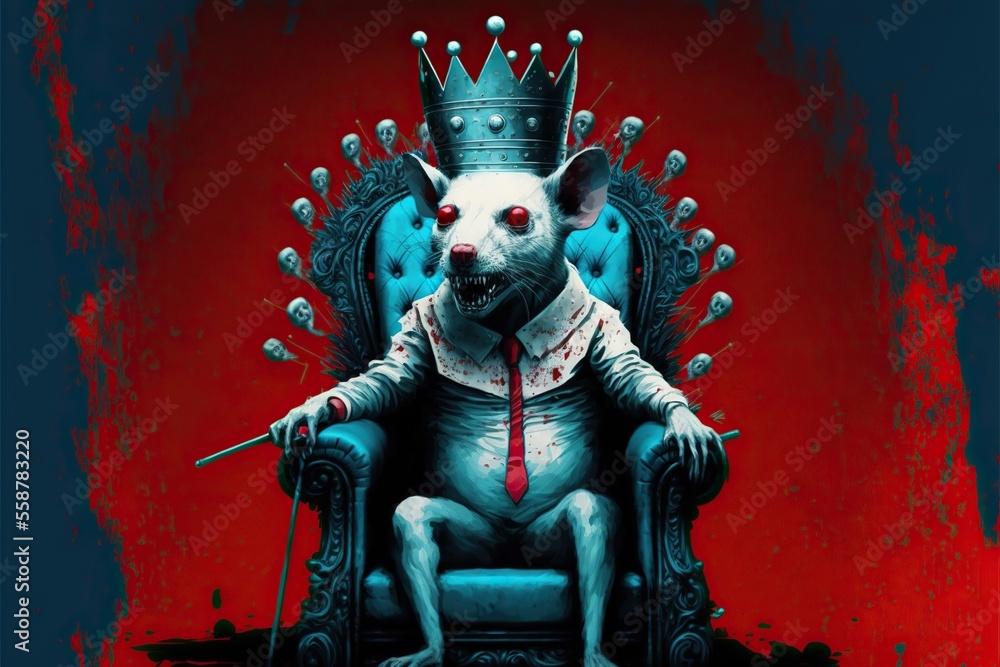 Autocratic politician rat on a throne with a crown on its head, created ...