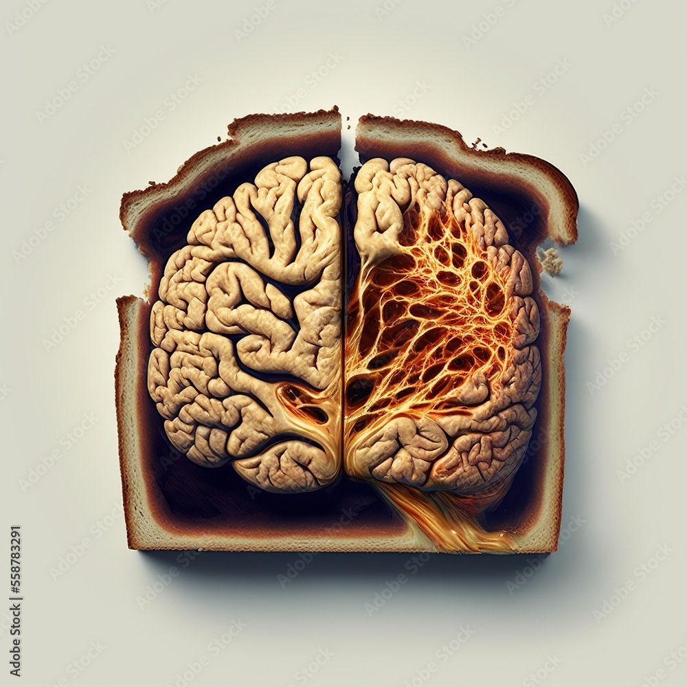 Slice of human brain as a toast, concept of hard knowledge or skill ...
