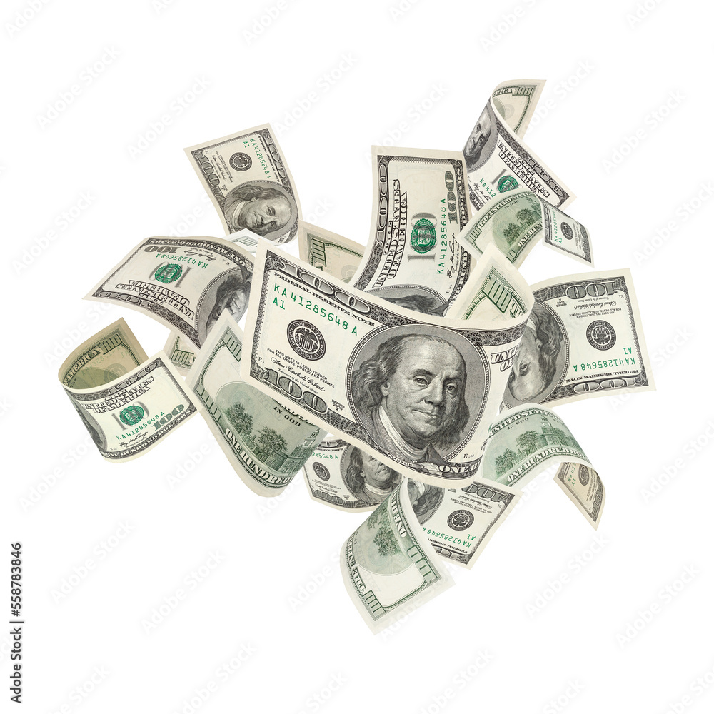 Dollar sign. American money. Flying Cash on transparent background ...