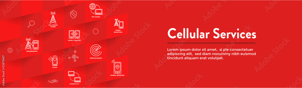Cell Phone Location Services with web header and icons set Stock Vector ...