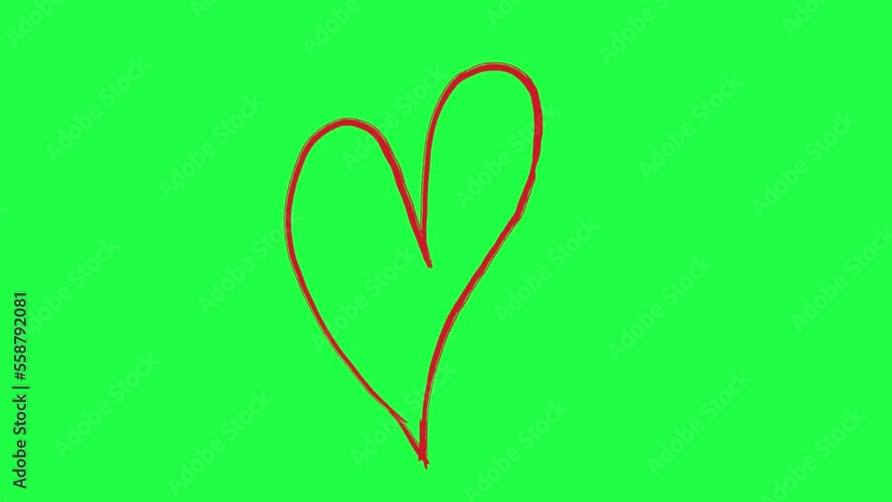 Hand Drawn outline heart animation on a green background. Cartoon Hand ...