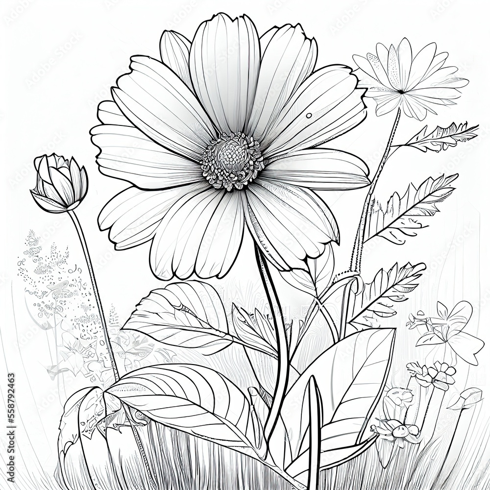 Outline illustration of flower for coloring book page. Spring ...