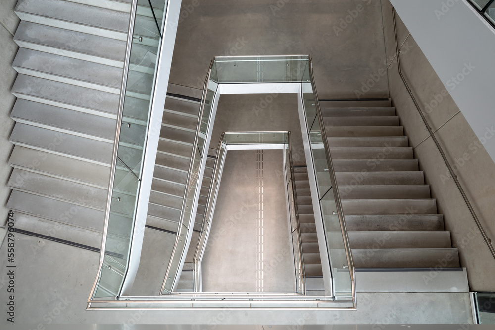 Interior diminishing perspective top view above hall or foyer between ...