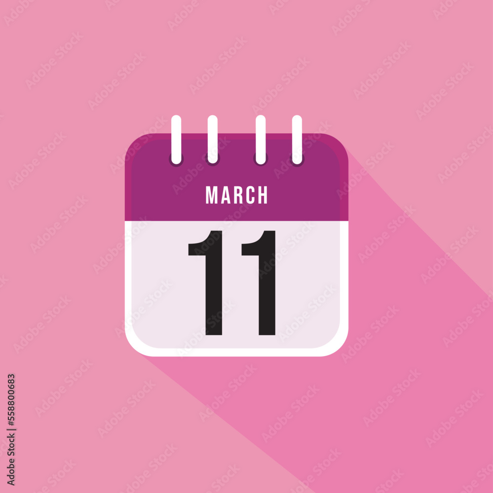 March day 11. Number eleven on a white paper with pink border and ...