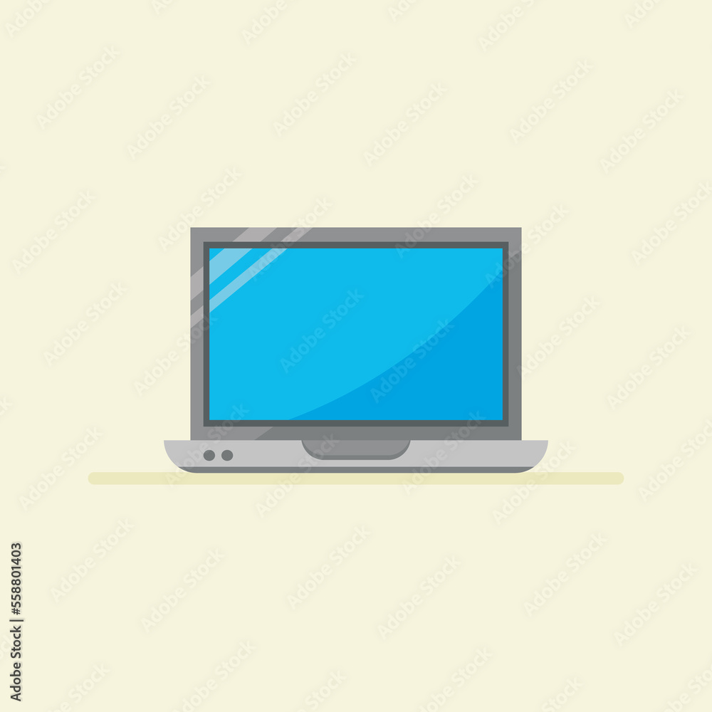 Single laptop icon with blue screen designed flat style, editable. Monitor, laptop, computer ...