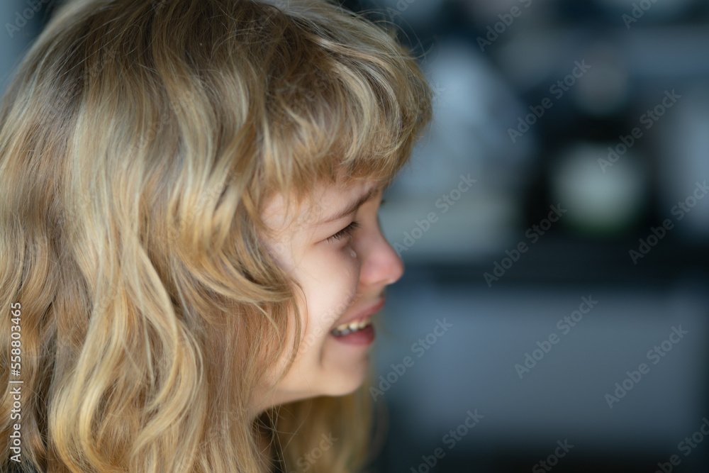 Close up child crying with tearful on face. Kid crying with a tear on ...