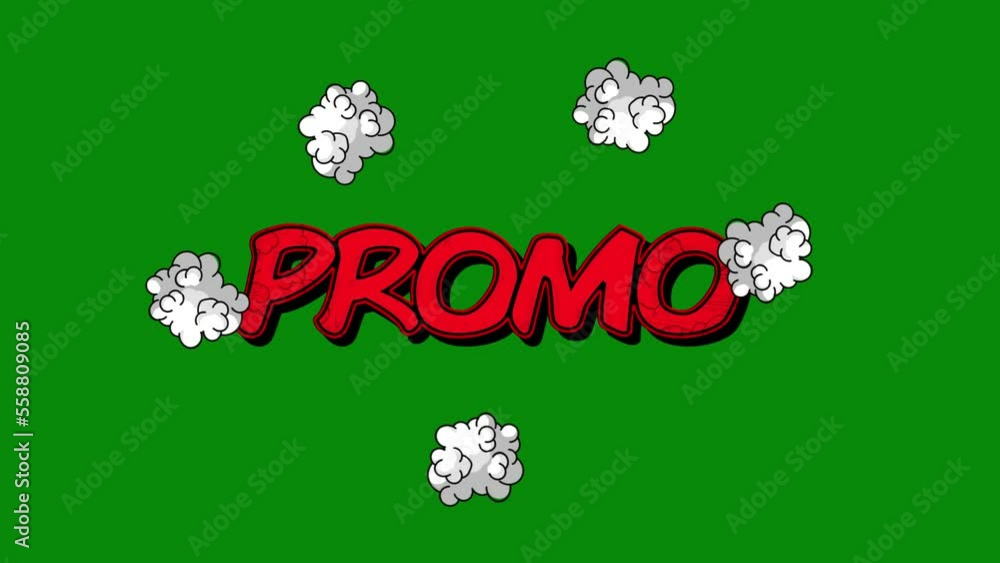 Comic super Promo text animation on a green screen. Promo text speech ...
