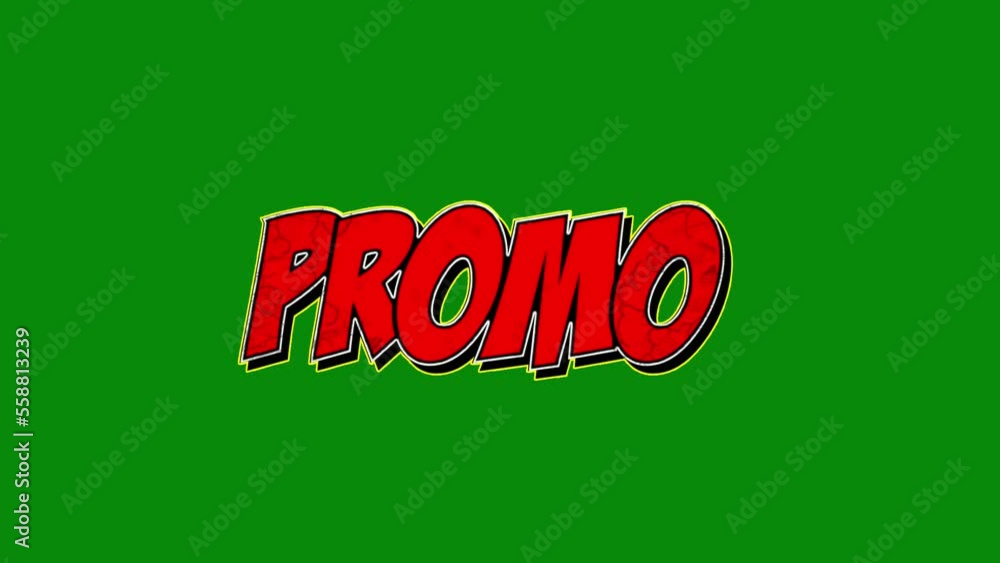 Comic super Promo text animation on a green screen. Promo text speech ...