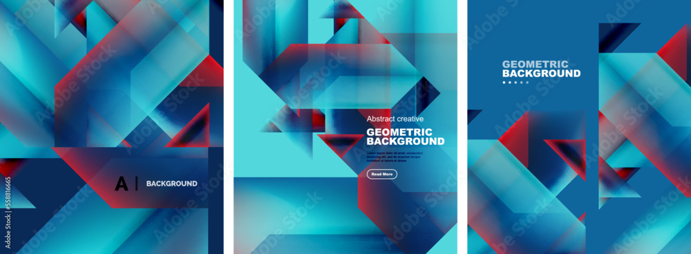 Set of abstract backgrounds. Overlapping geometric elements composition ...