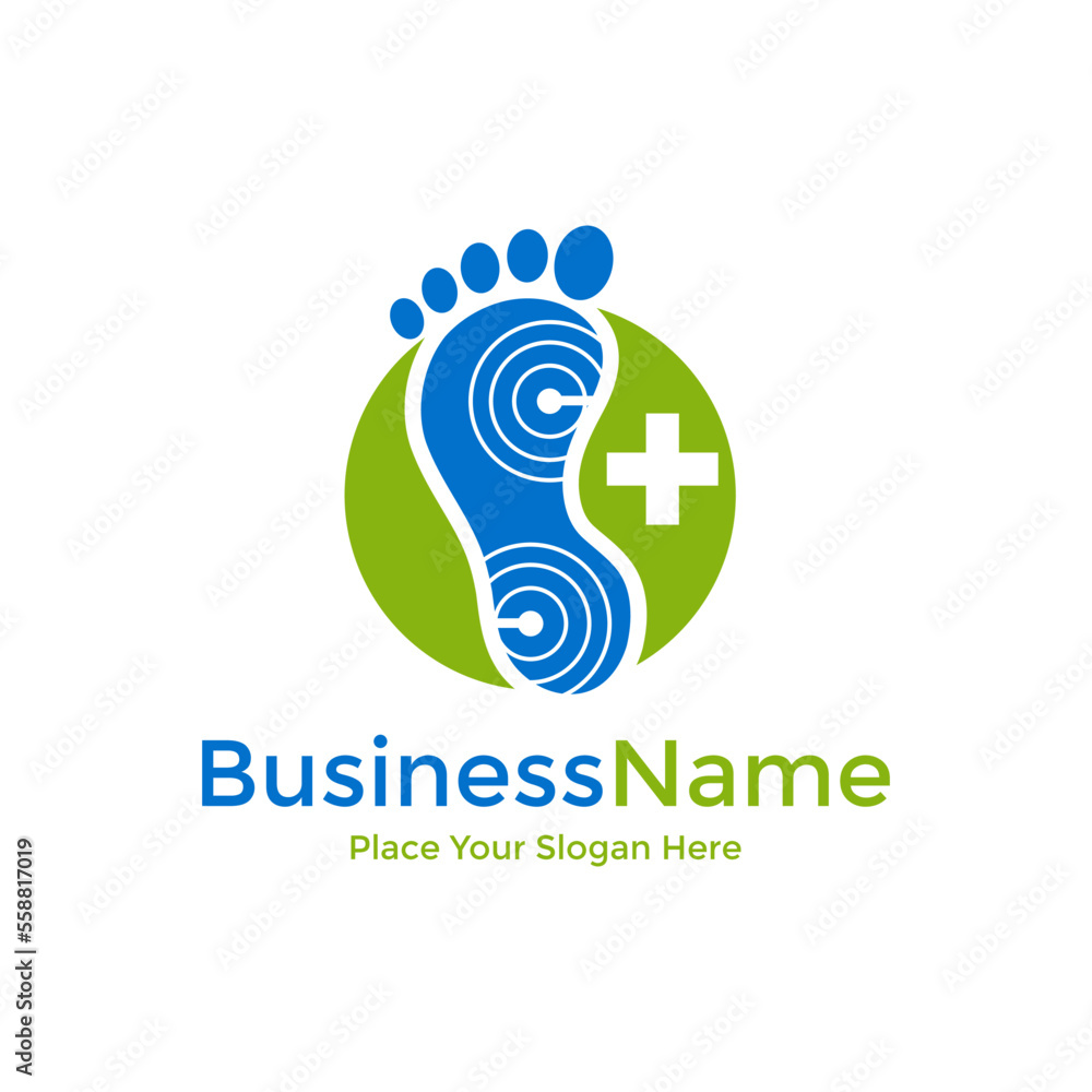 Foot care vector logo template. This design with cross symbol and ...