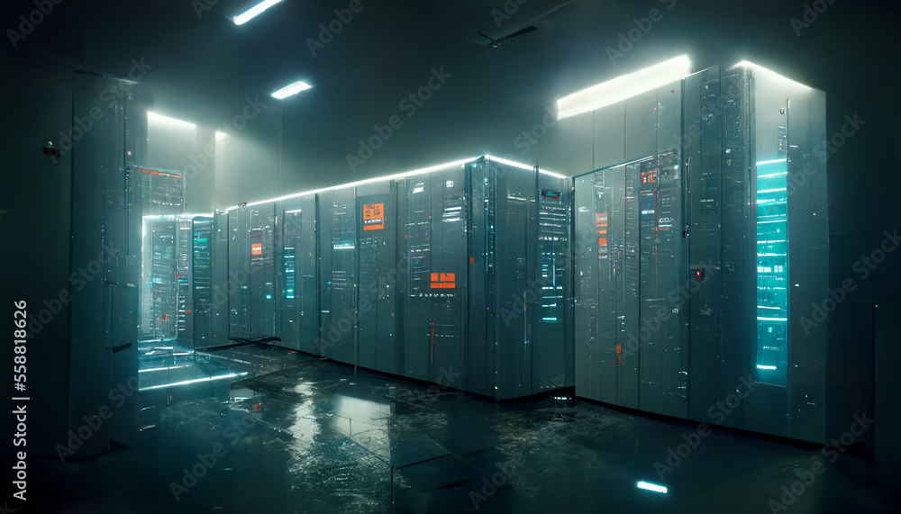 Data Center Underground. Data Center With Multiple Rows of Fully ...