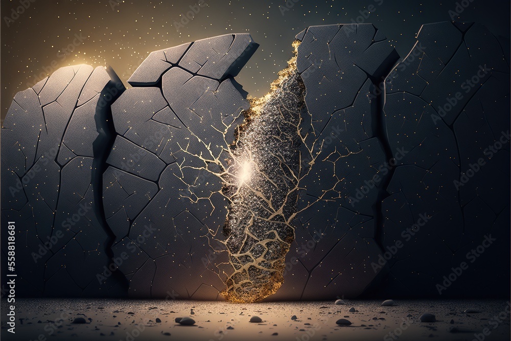 a cracked vase with a crack in it's side and a light shining through it ...