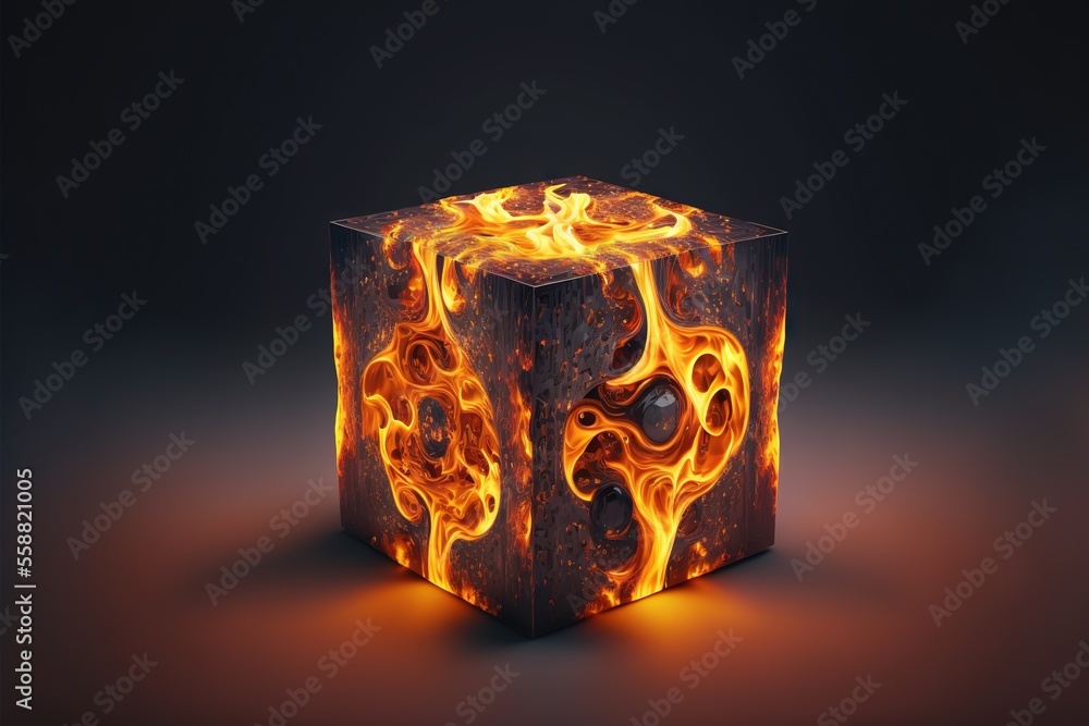 a cube with flames on it on a black background with a black background ...
