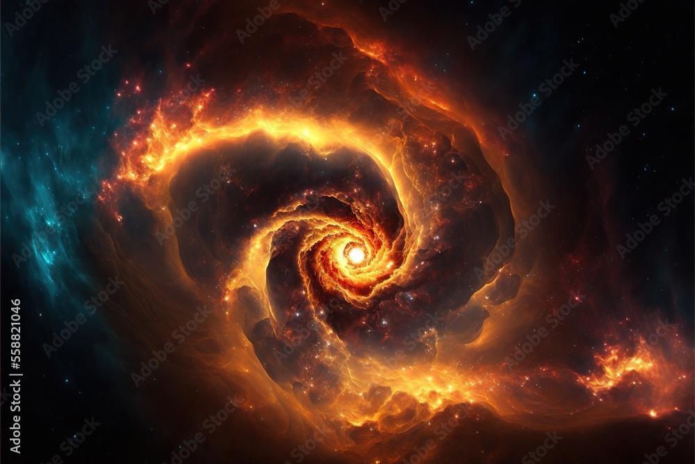a spiral of fire and water in a black background with a blue and orange ...
