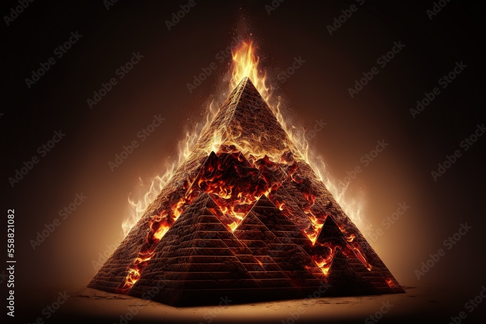 a pyramid with flames burning around it on a black background with a ...