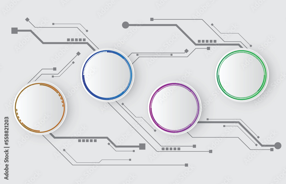 Infographic template of circle topic with circuit electronic line ...