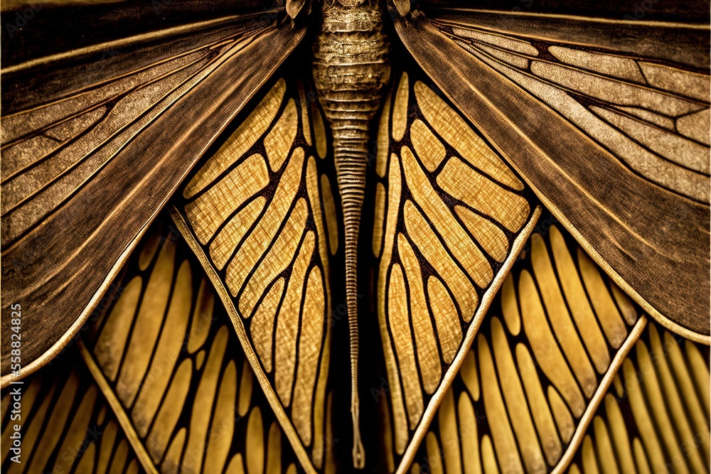 a close up of a large insect's wings and body with a pattern on it's ...