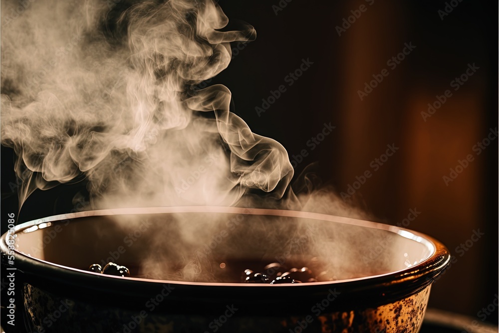 a steaming pot with steam coming out of it and steam coming out of the ...