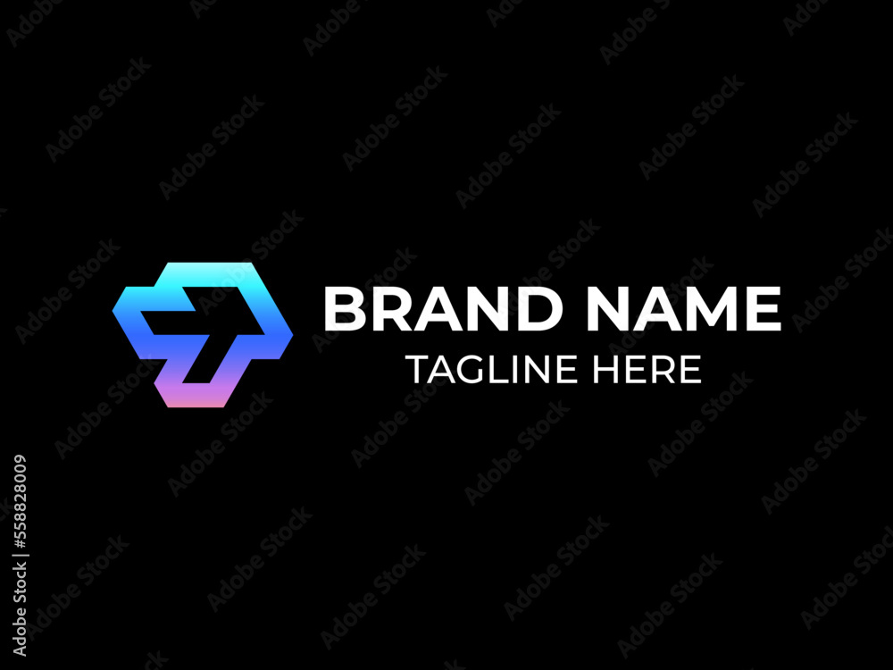Modern gradient geometric lettering monogram logo using grid, letter t ...