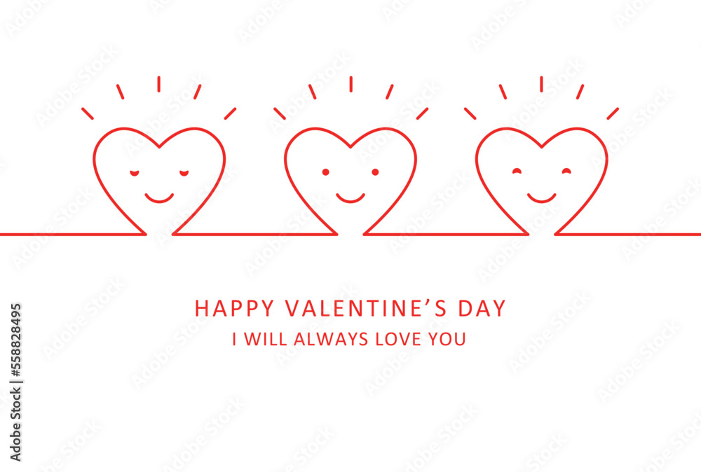 Heart Design003. 3 cute hearts of simple line. Valentine's card design ...