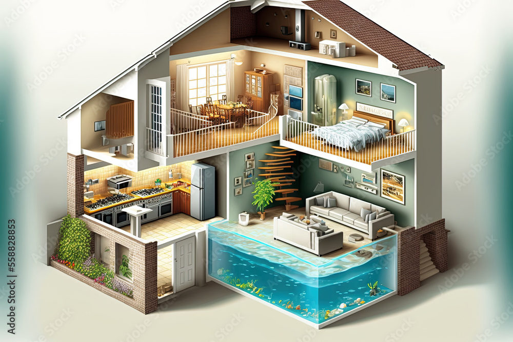 Image of a residential house in cross section. Generative AI Stock ...
