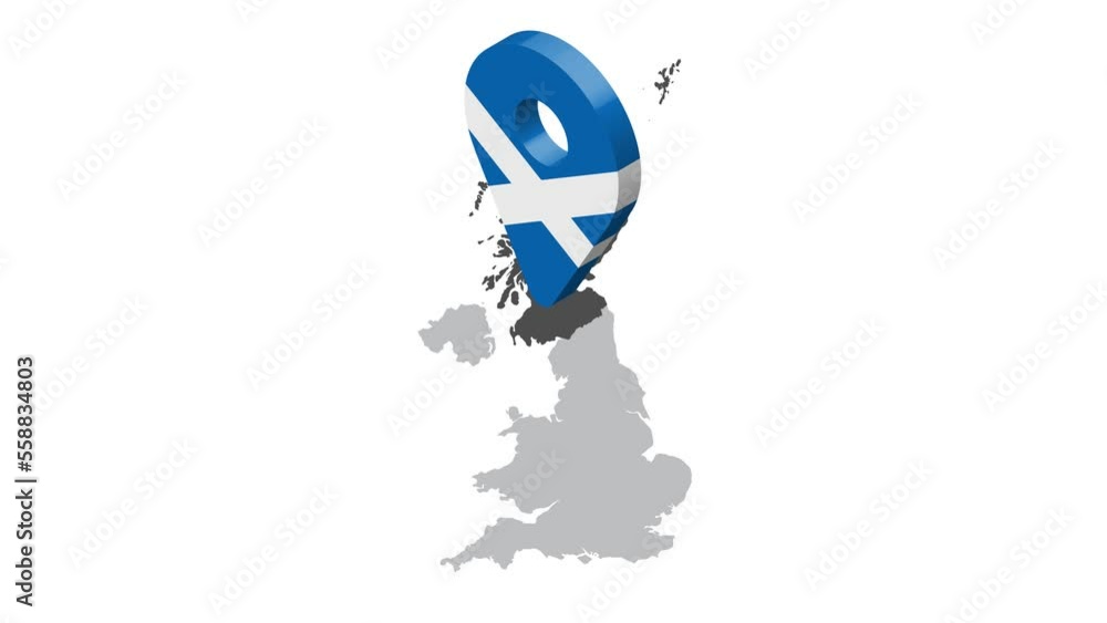 Location Scotland on map United Kingdom. 3d England flag map marker ...