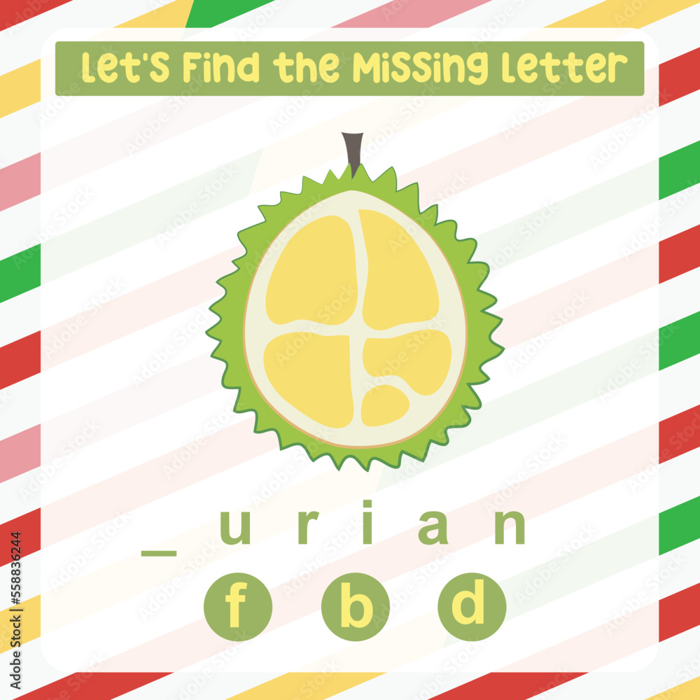 Find the missing letter worksheet for kids learning the fruits ...