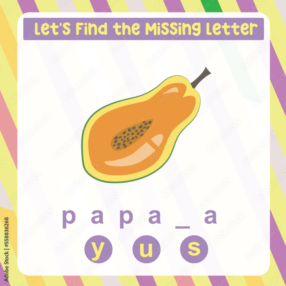 Find the missing letter worksheet for kids learning the fruits ...